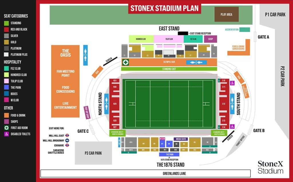Stonex Stadium map & facilities - Saracens